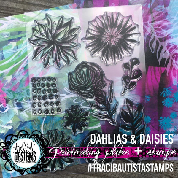 dahlias + daisies FLORALS stamp set - #tracibautistaCOLOR {treiCdesigns ...